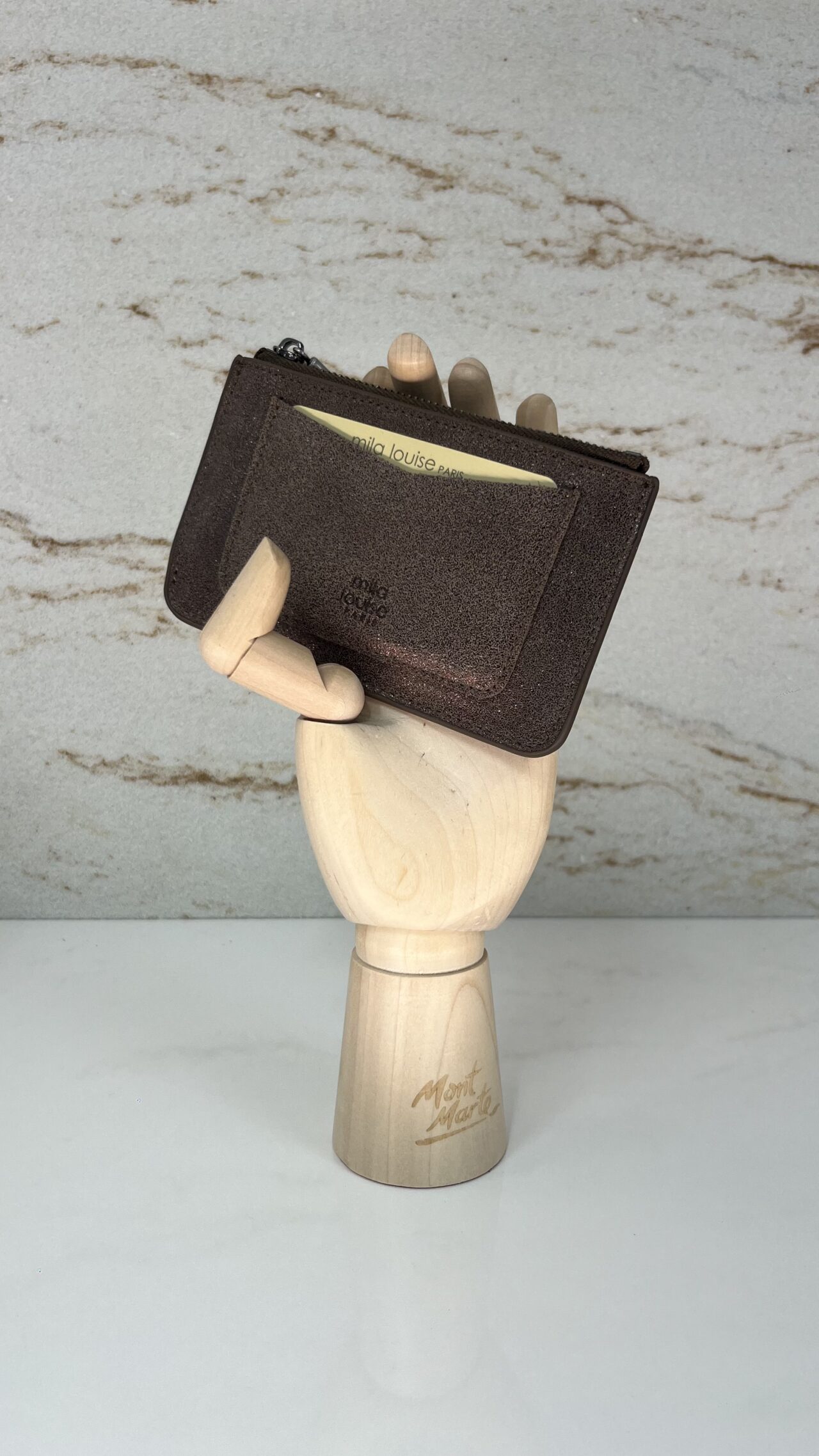 Porte-carte/Porte-monnaie Mimi X cuir Mila Louise fumé kaki