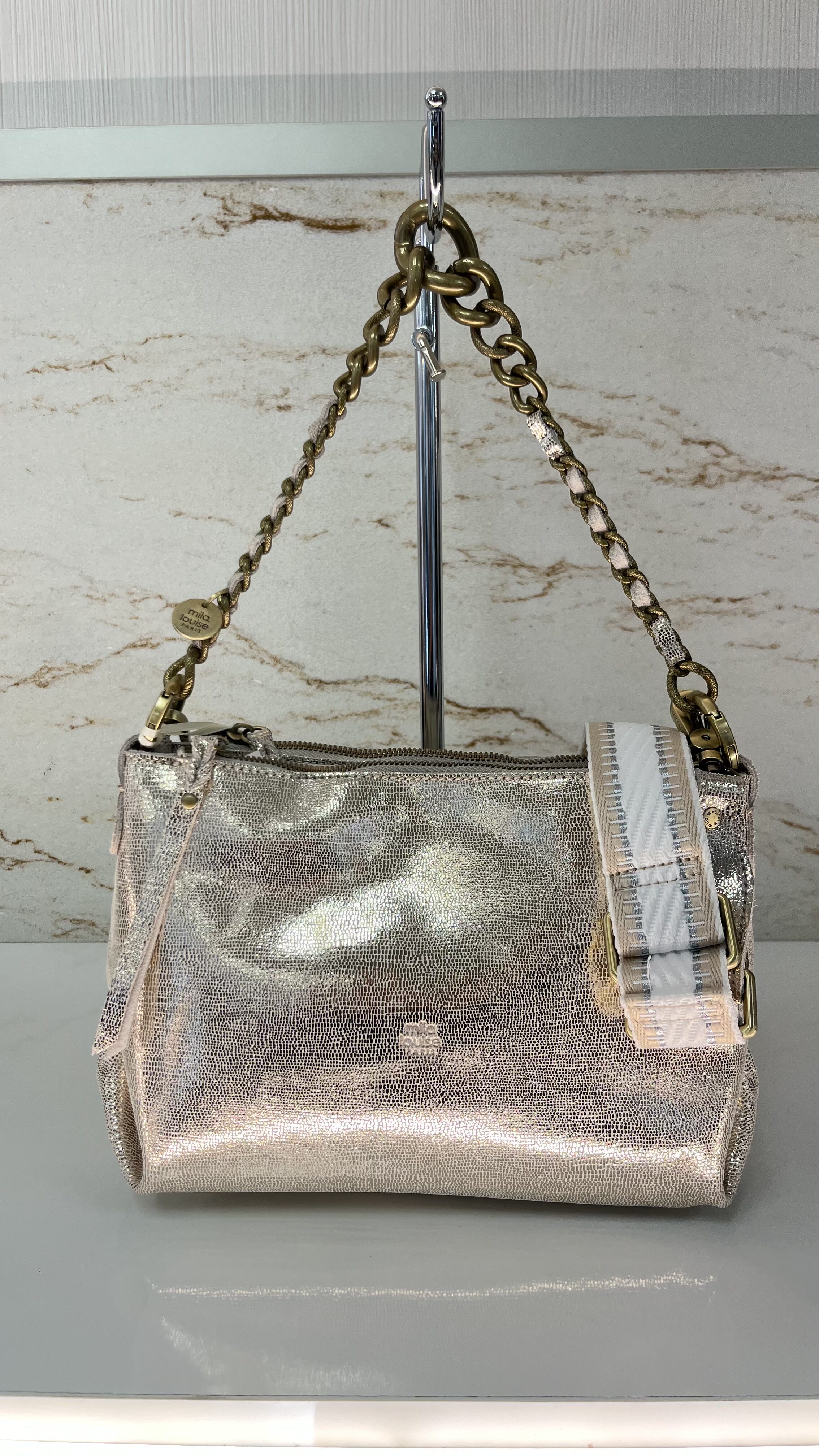 Sac bandoulière Noeli XS RX Mila Louise en cuir latte